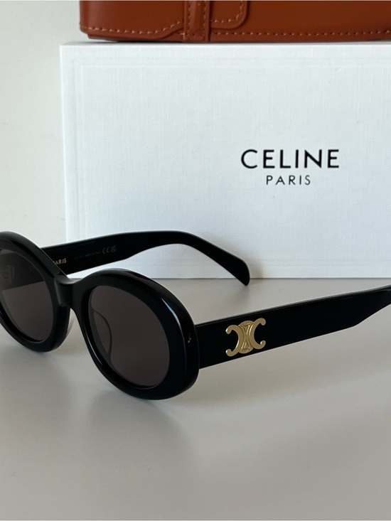 Celine | Accessories | Celine Black Oval Sunglasses With Gold Triomphe ...